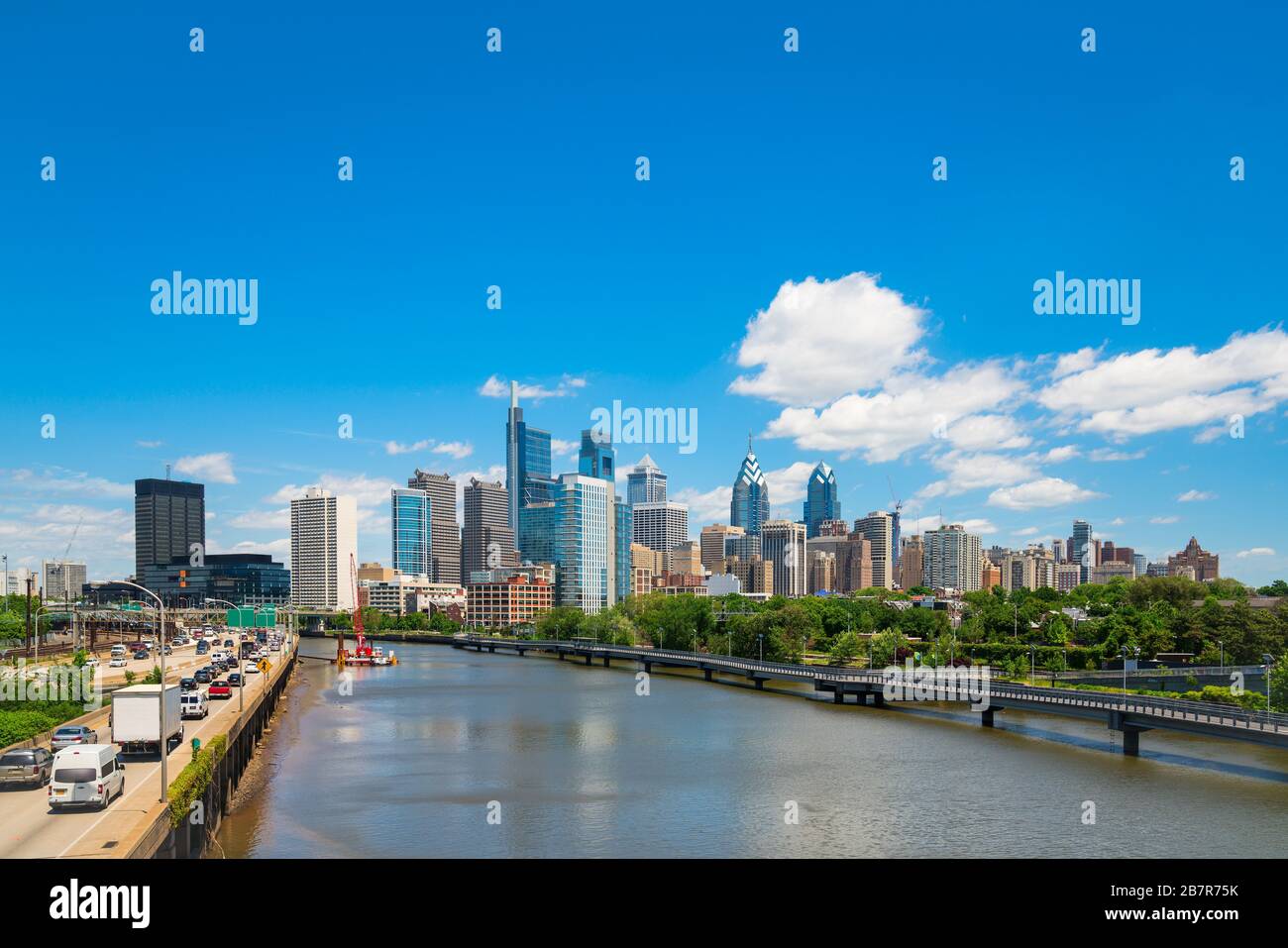 Philadelphia downtown skyline with blue sky and white cloud Stock Photo ...