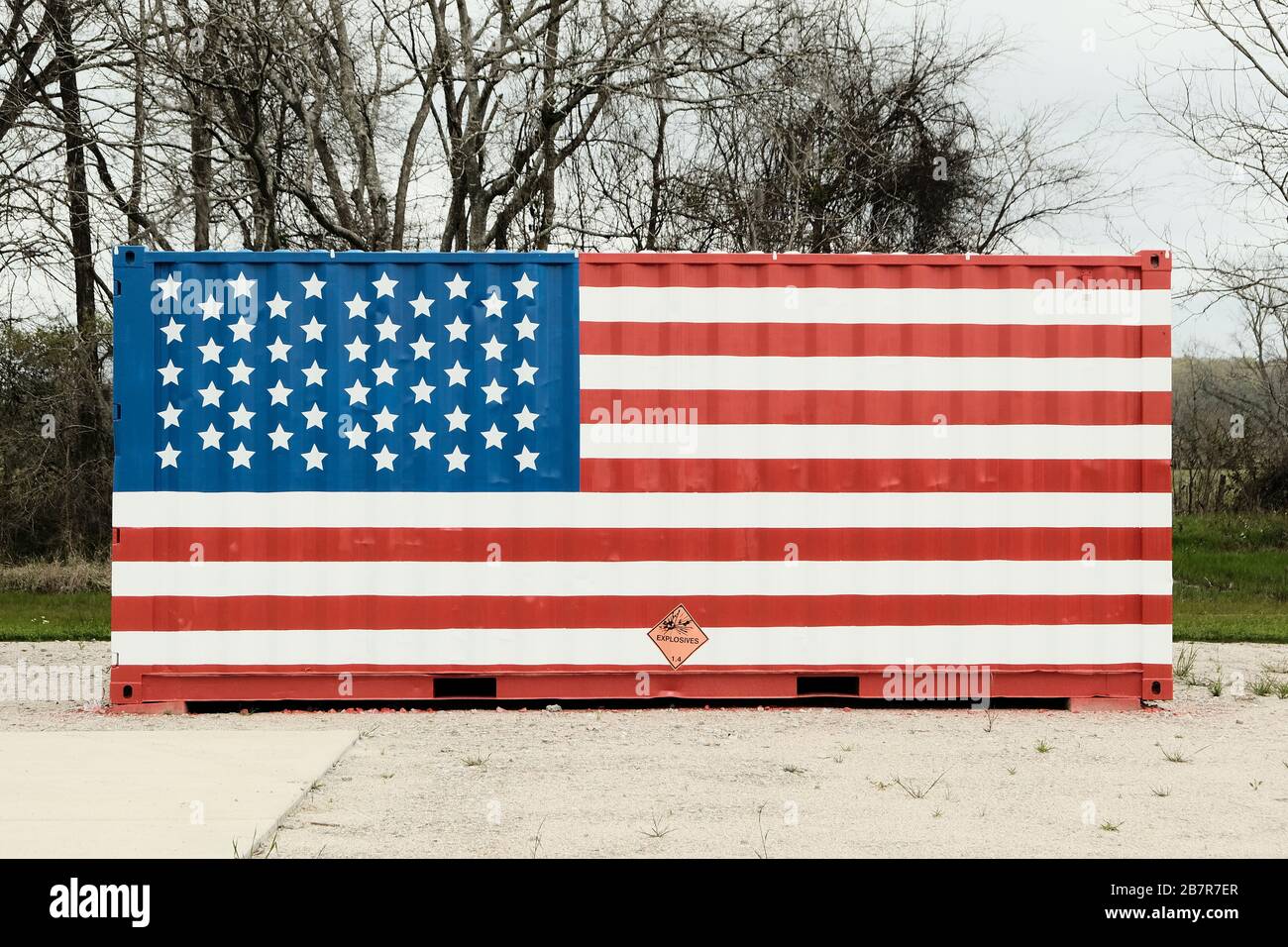 Metal shipping container painted to represent the United States flag in ...