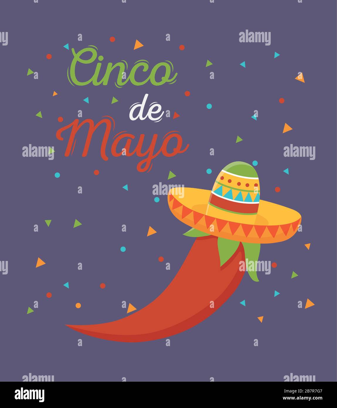 cinco de mayo mexican celebration chili pepper with hat card vector ...