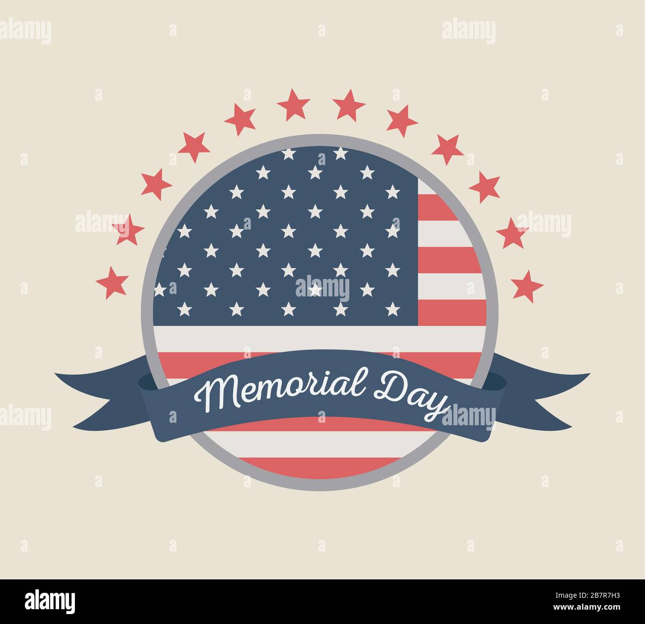 happy memorial day, round label flag with ribbon stars american ...