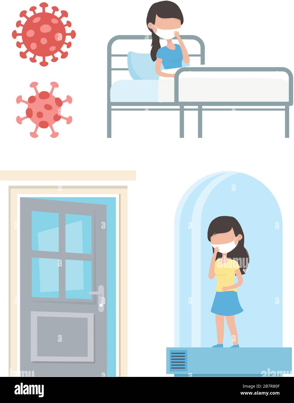 virus covid 19 quarantine, woman in hospital bed and quarantined tube ...