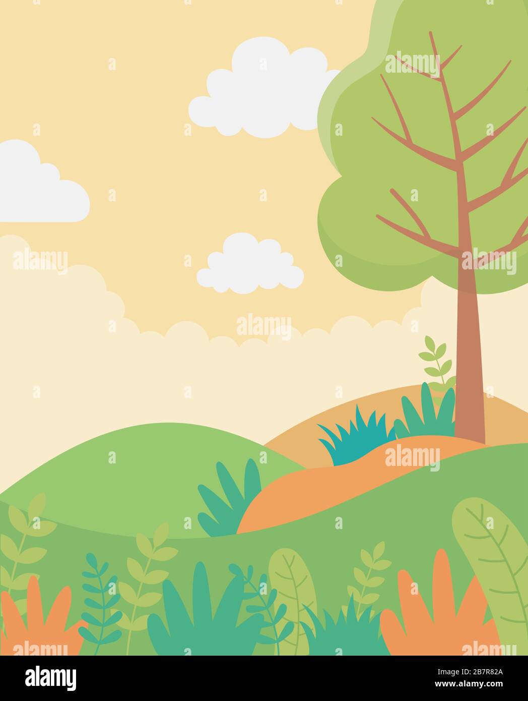 landscape tree hill leaves foliage nature greenery image vector ...