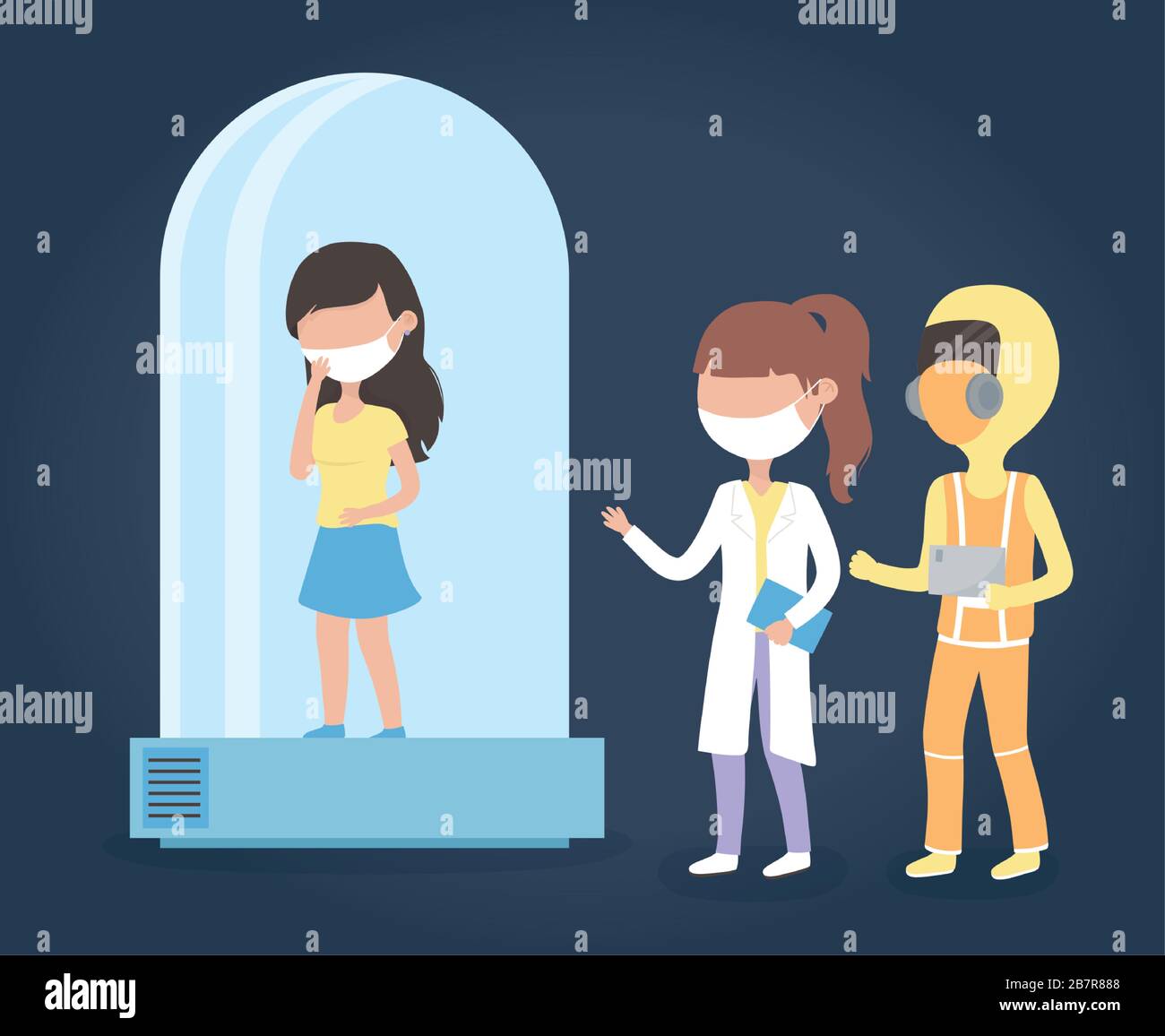 virus covid 19 quarantine, woman in quarantined tube and staff medical ...