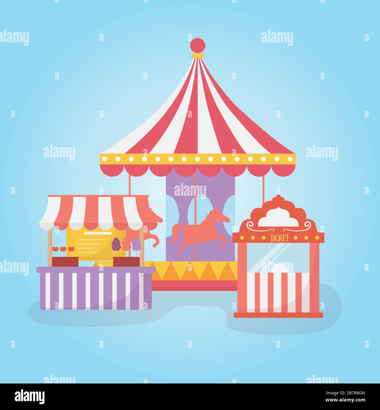 fun fair carnival carousel ticket booth and food stand recreation ...