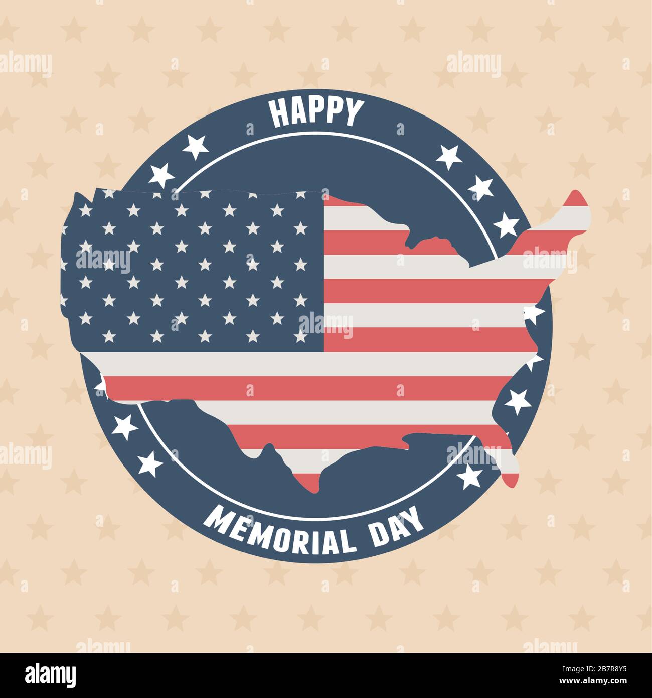 happy memorial day, map with flag badge stars border american ...