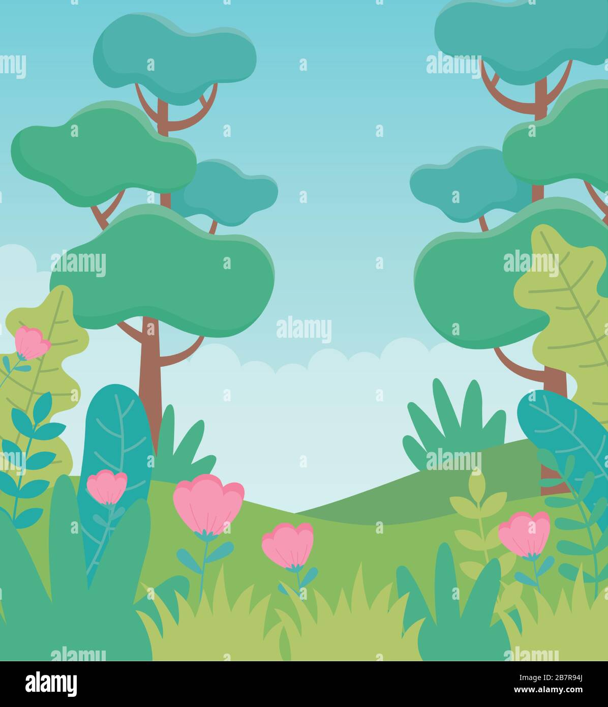 landscape trees flowers grass foliage nature greenery image vector ...