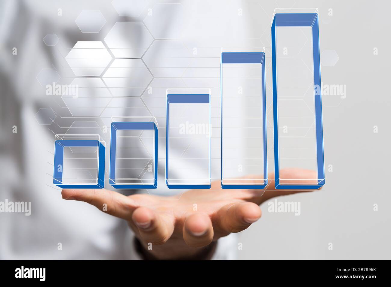 Closeup shot of a person presenting the virtual projection of a diagram ...