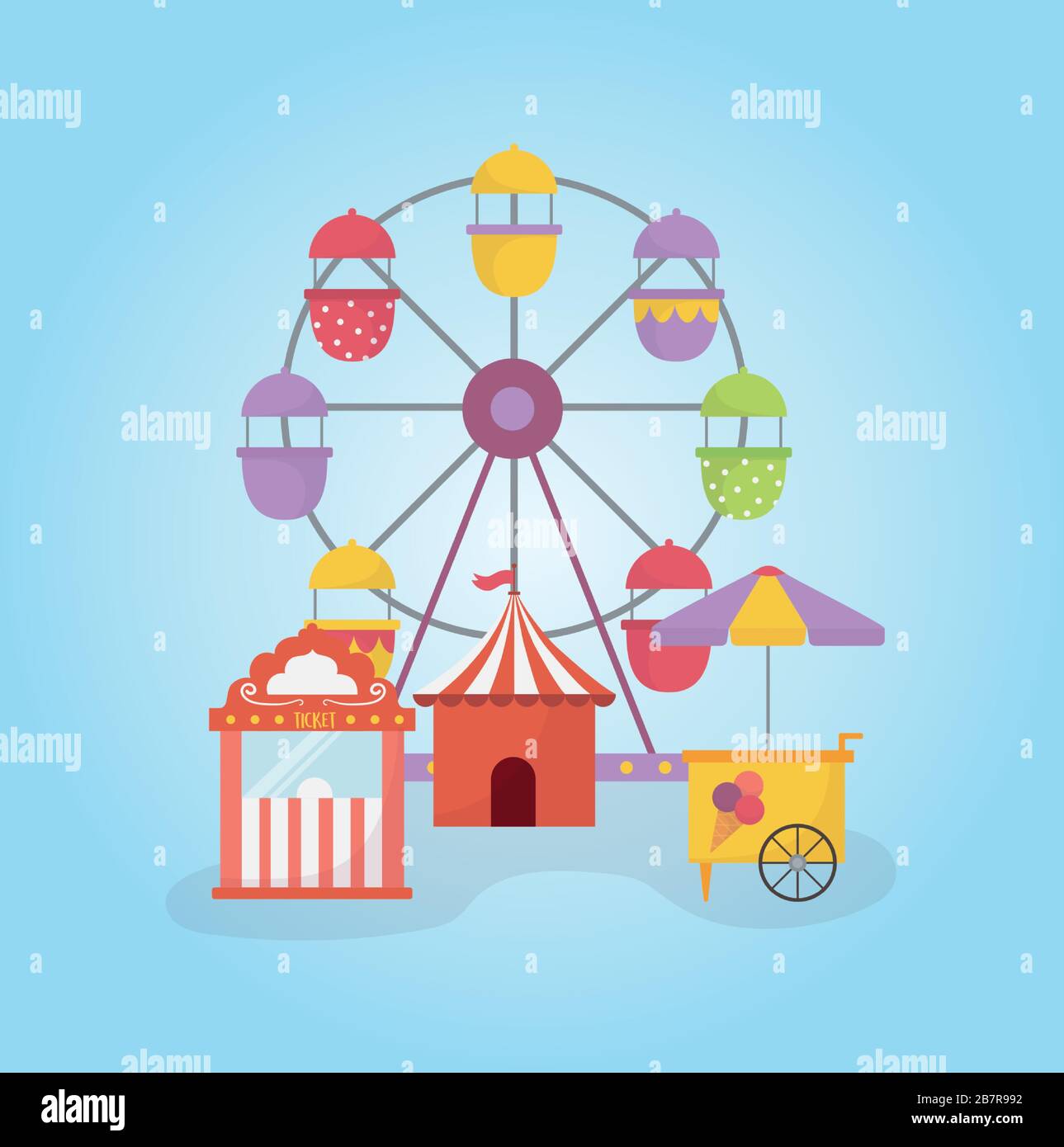 fun fair carnival ferris wheel tent ticket booth and ice cream stand ...