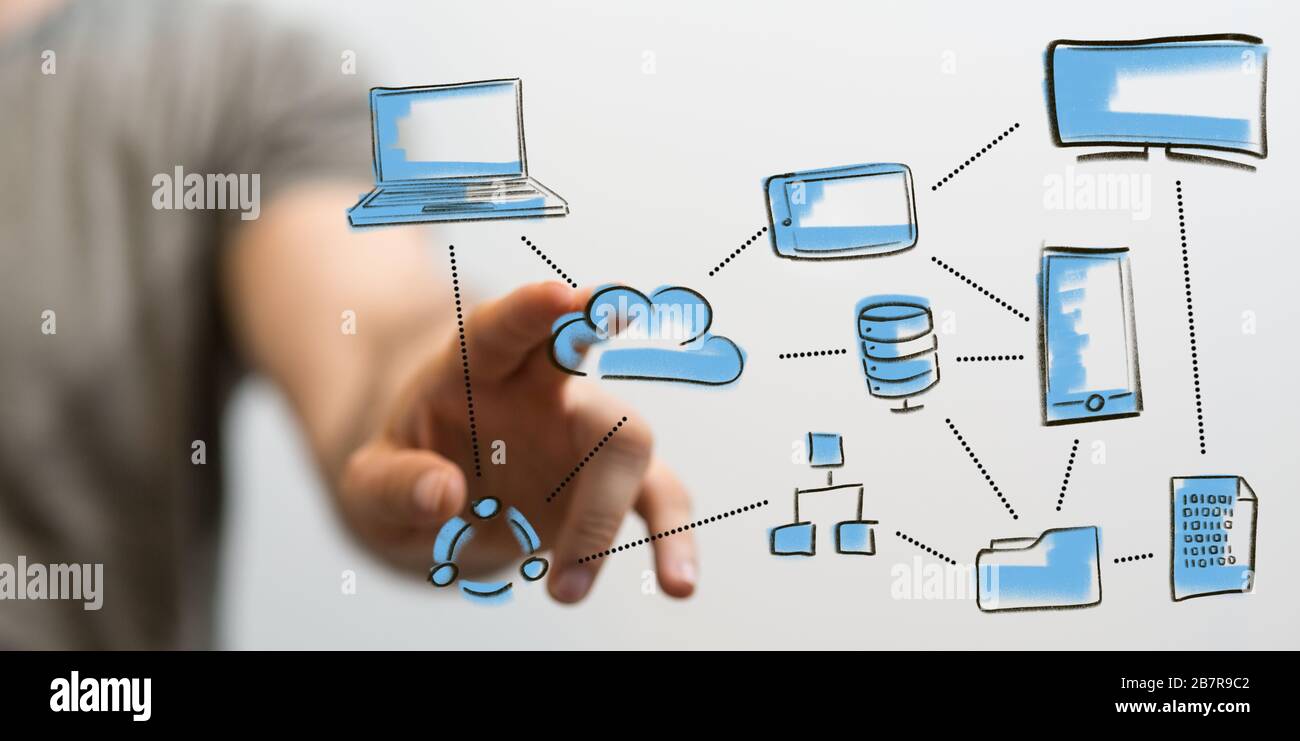 Person presenting a virtual projection of information systems Stock ...