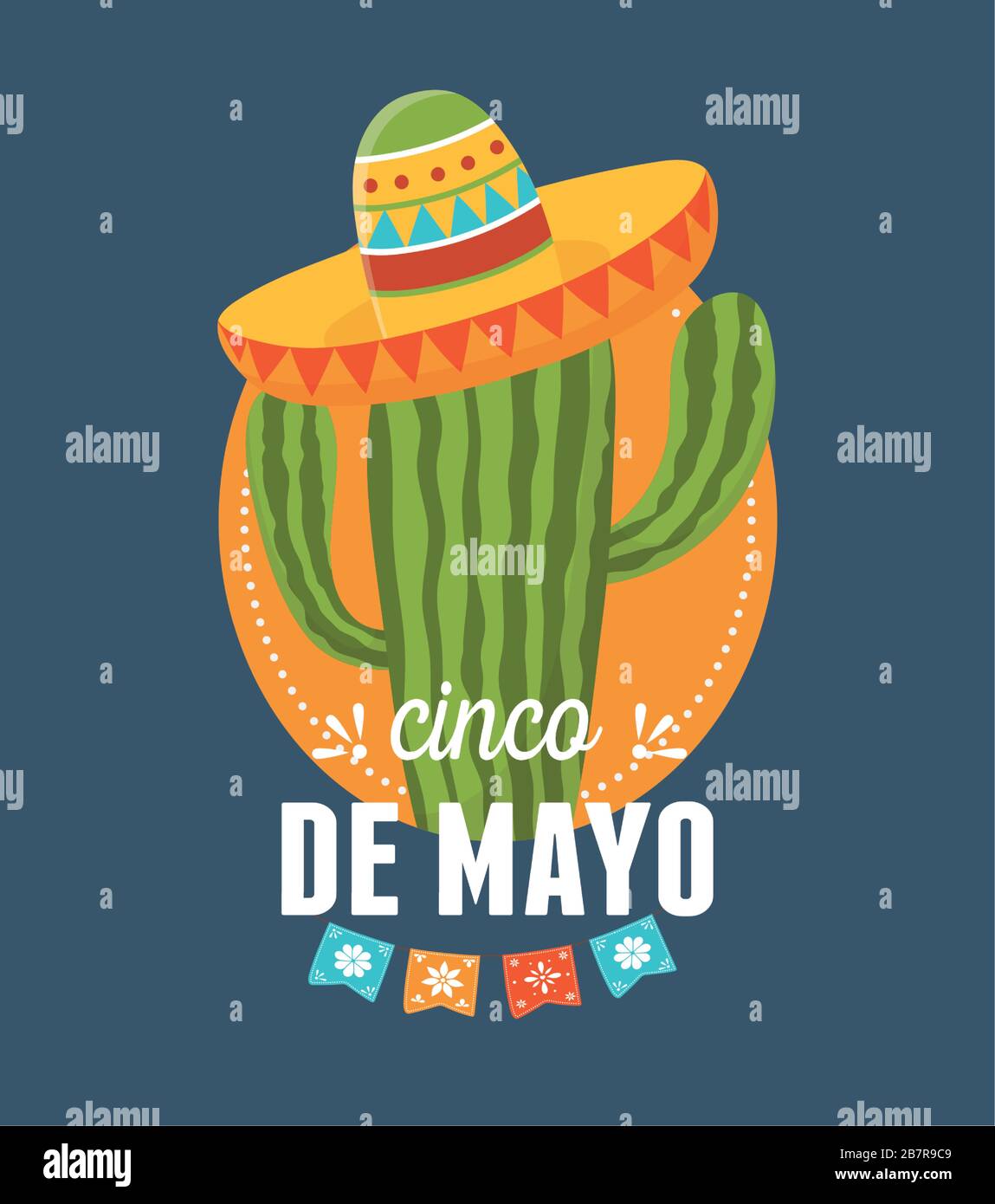 cinco de mayo cactus with hat culture mexican celebration vector ...