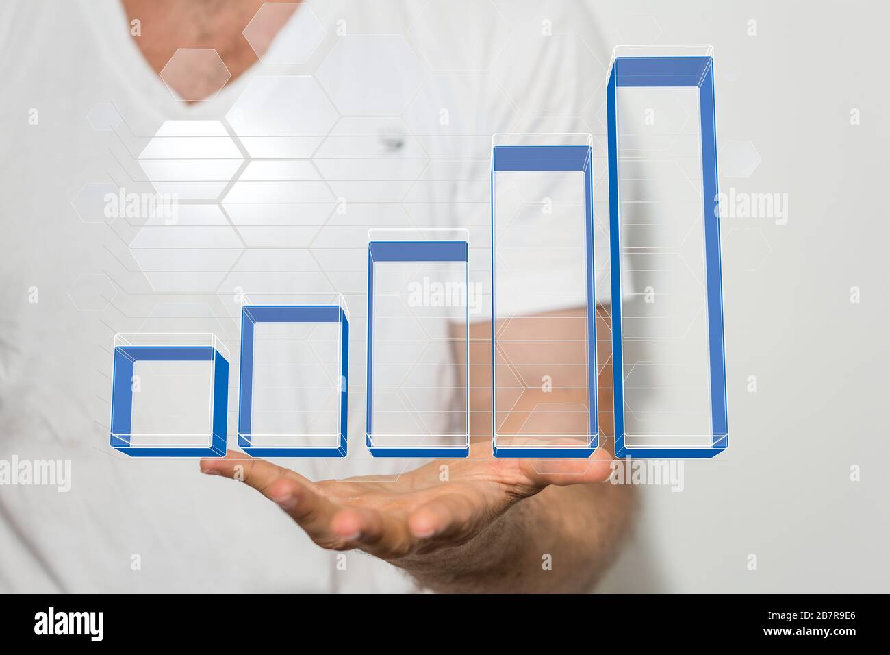 Closeup shot of a person presenting the virtual projection of a diagram ...