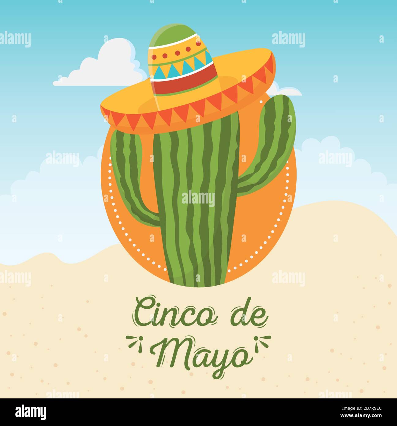 cinco de mayo greeting card cactus with hat mexican celebration vector ...
