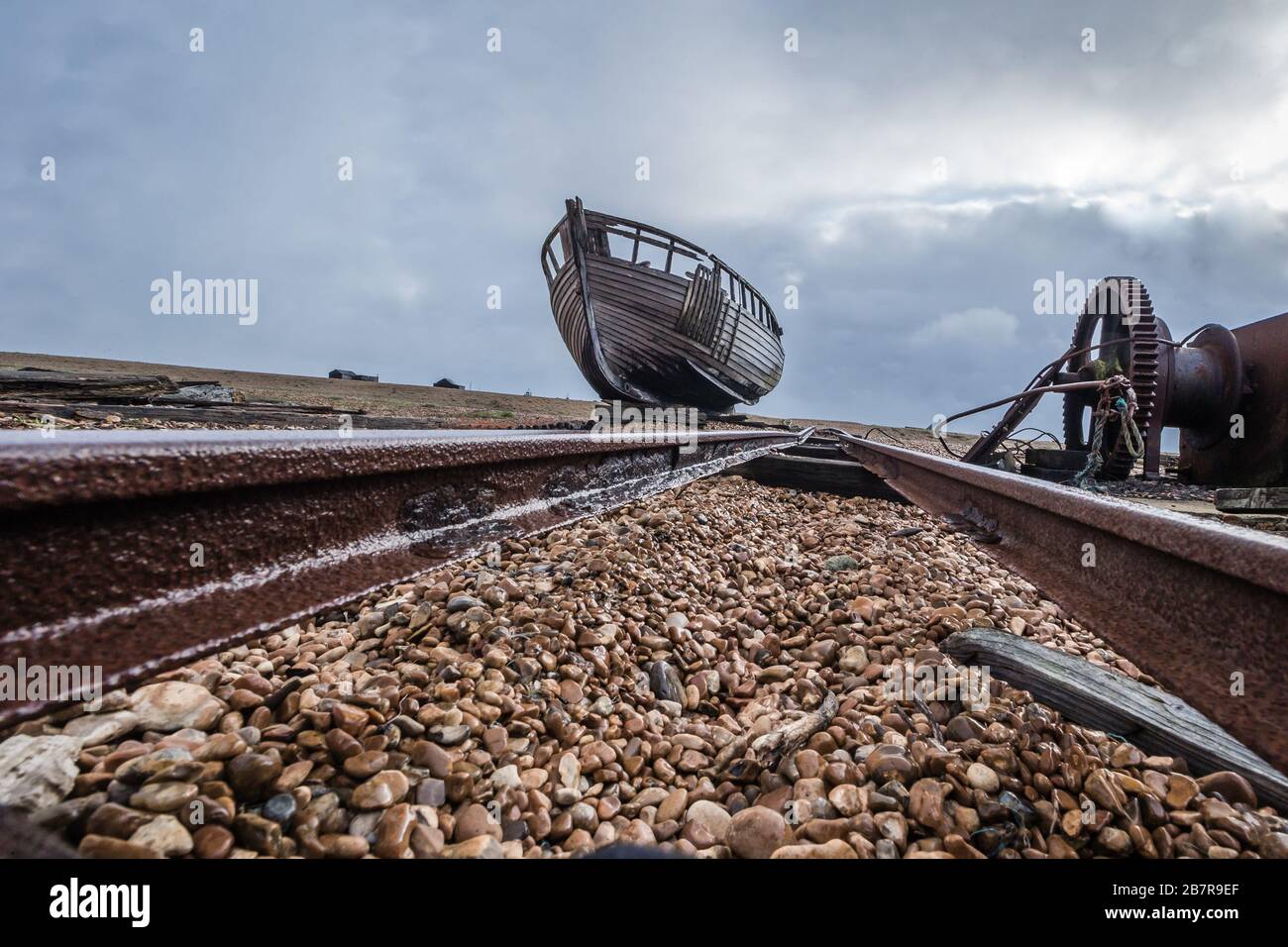 Dungeness is a desert headland on the coast of Kent in England. Tracks ...