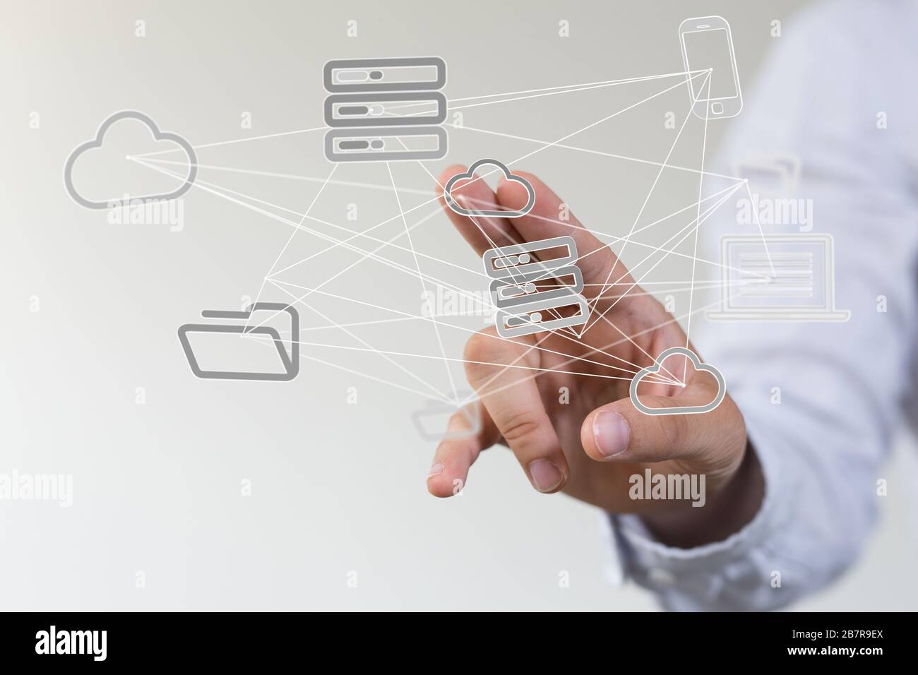 Person presenting a virtual projection of digital cloud Stock Photo - Alamy