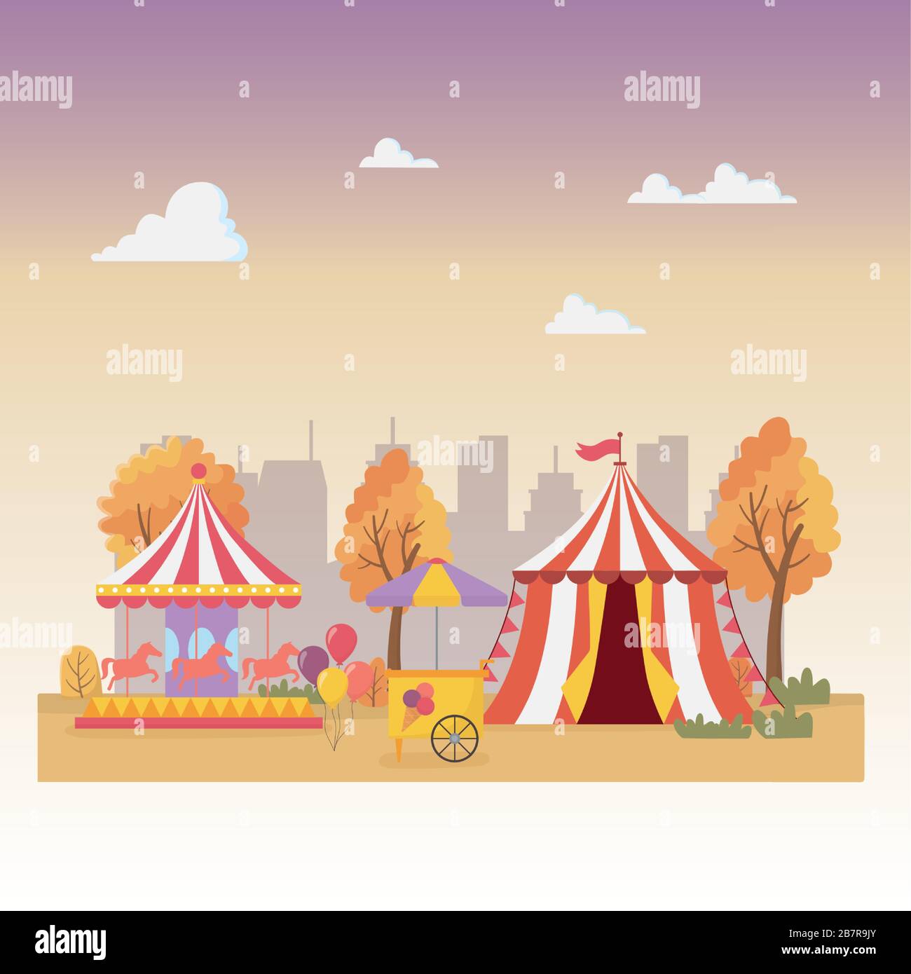 fun fair carnival tent carousel ice cream booth city recreation ...