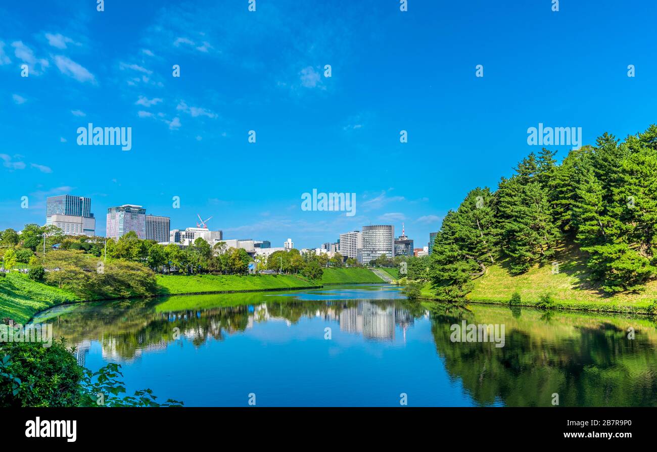Down town Tokyo with blue sky, Japan Stock Photo - Alamy