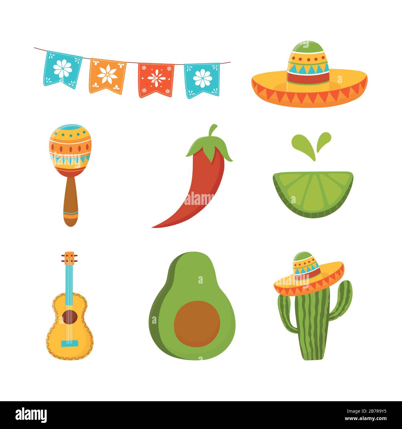 cinco de mayo guitar cactus maraca lemon avocado floral pennants ...