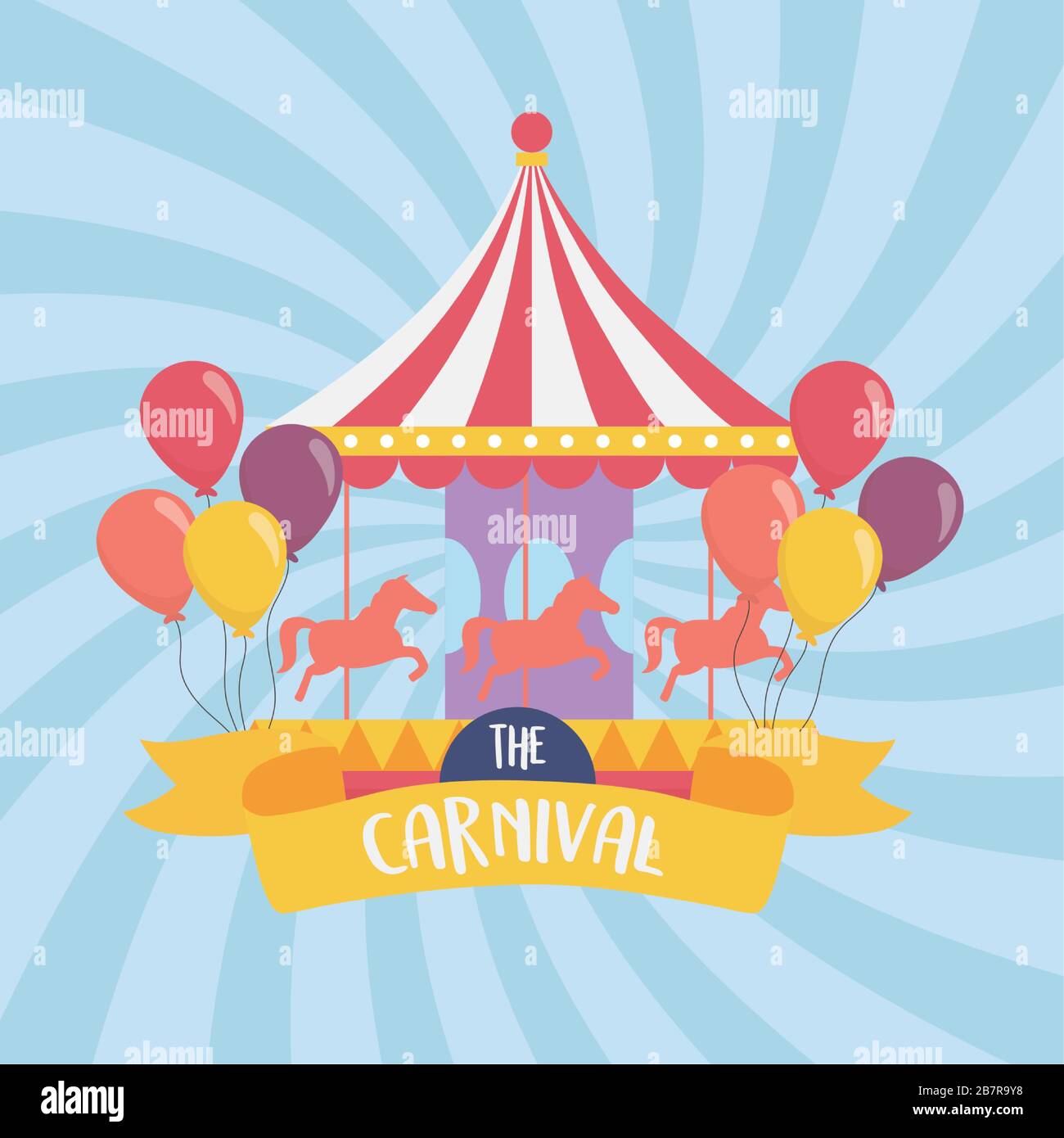 fun fair carnival carousel and balloons recreation entertainment vector ...