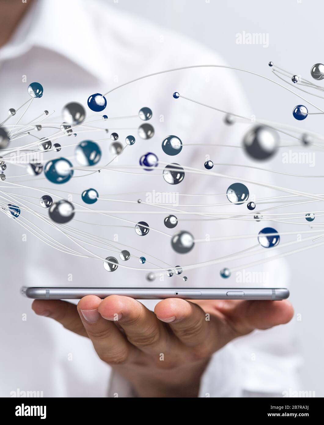 Person presenting the virtual projection of data technology Stock Photo ...