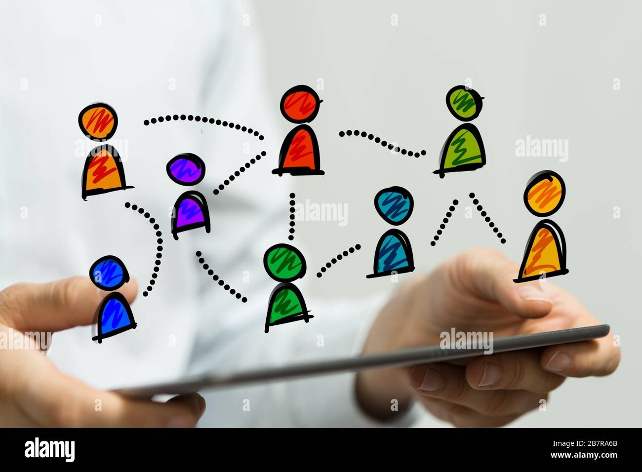 Person presenting the virtual projection of a group of people Stock ...