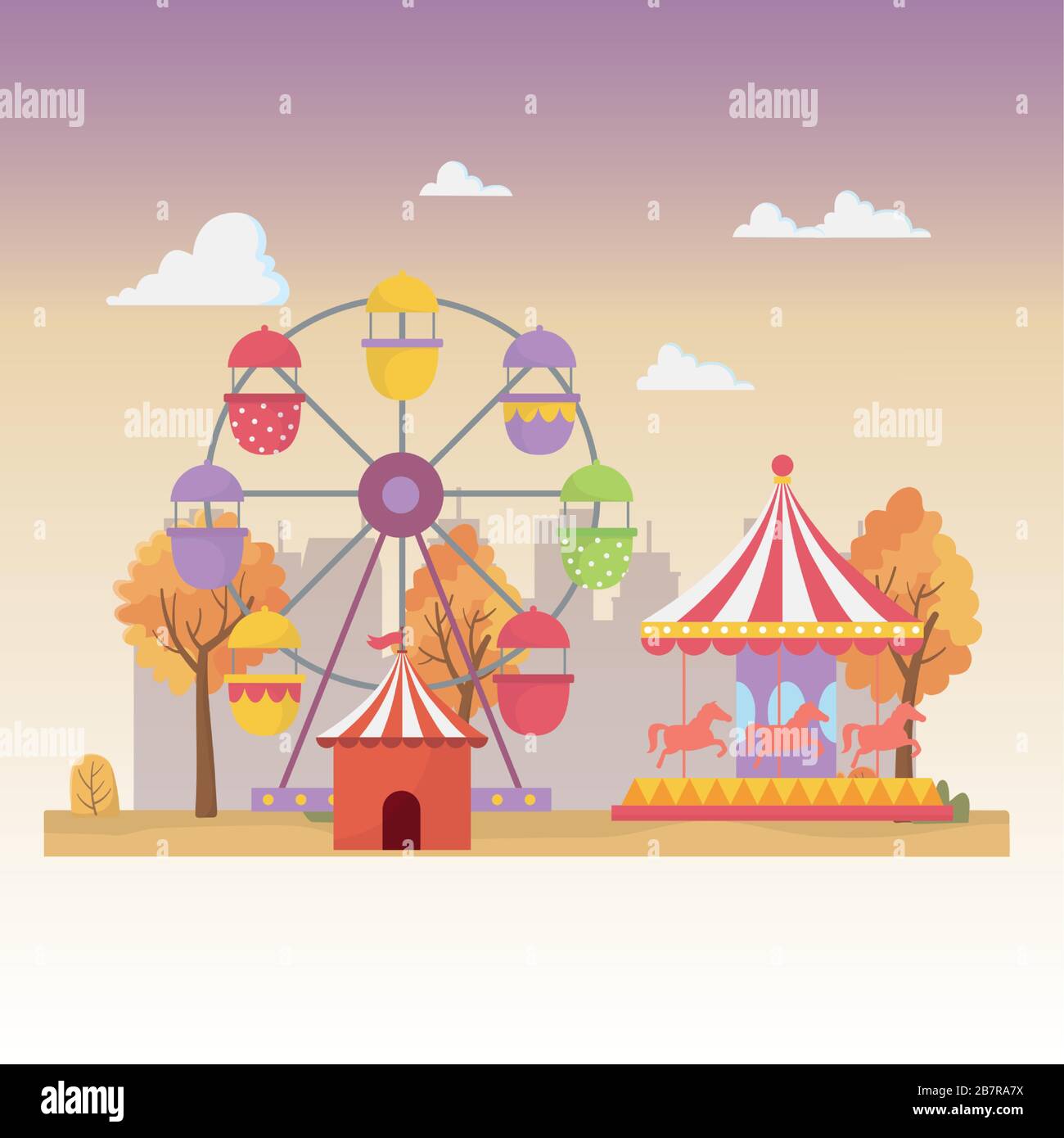 fun fair carnival ferris wheel recreation entertainment vector ...