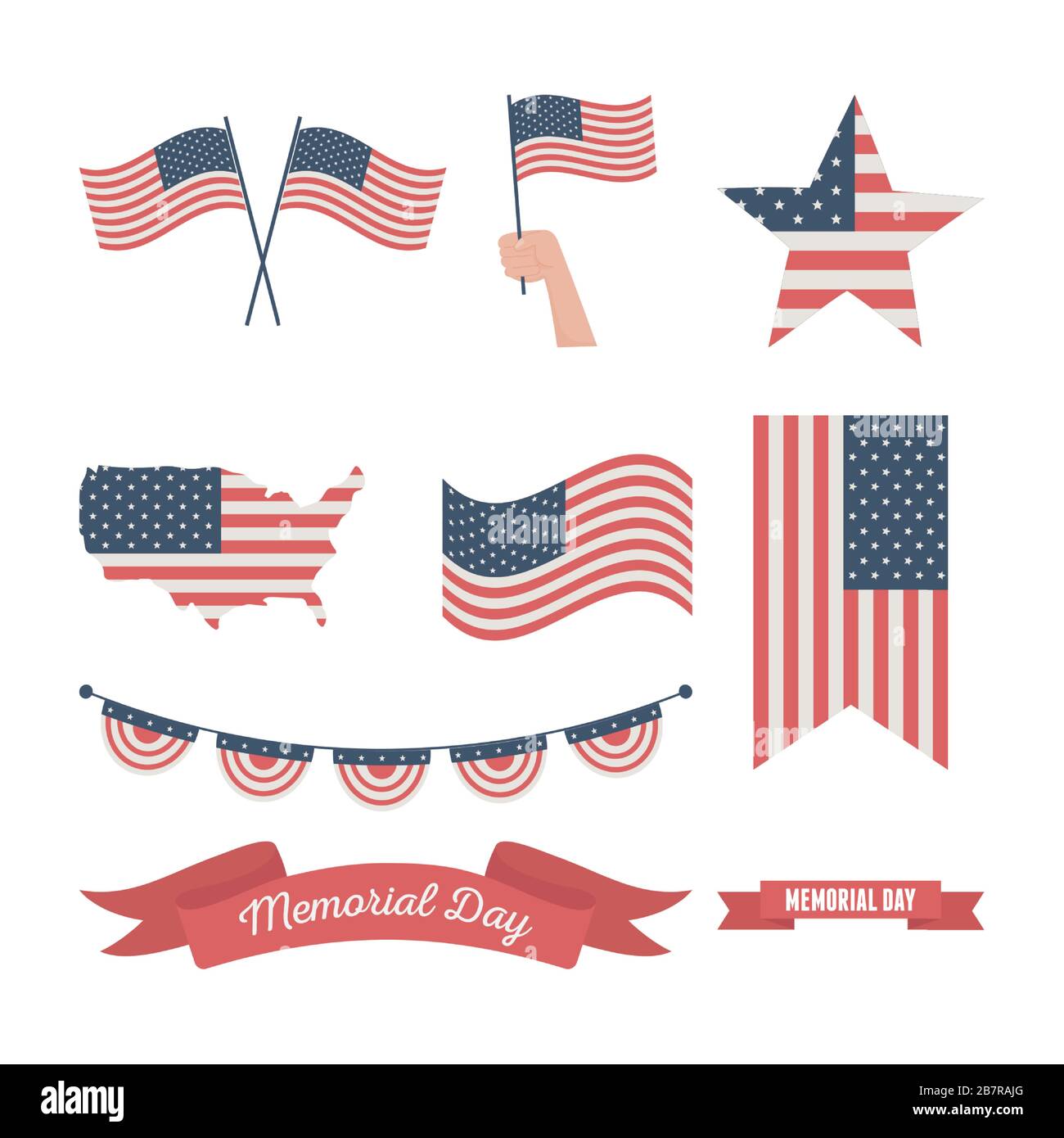 happy memorial day, united states flags different shape symbol icons ...