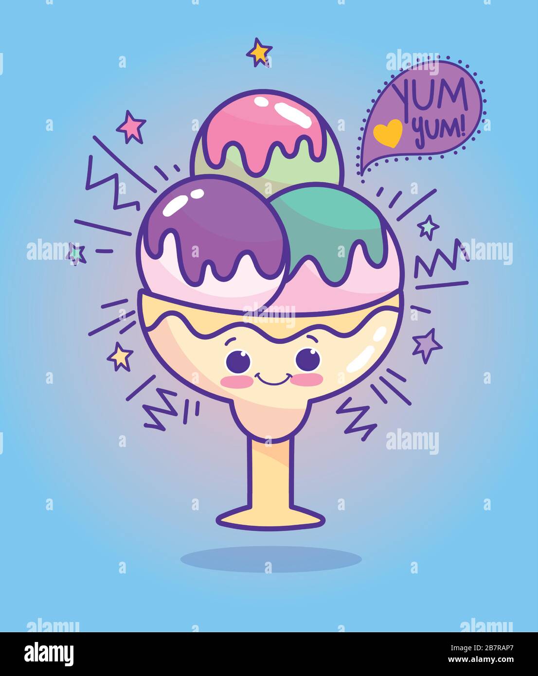 food cute ice cream scoops in glass cartoon vector illustration Stock ...