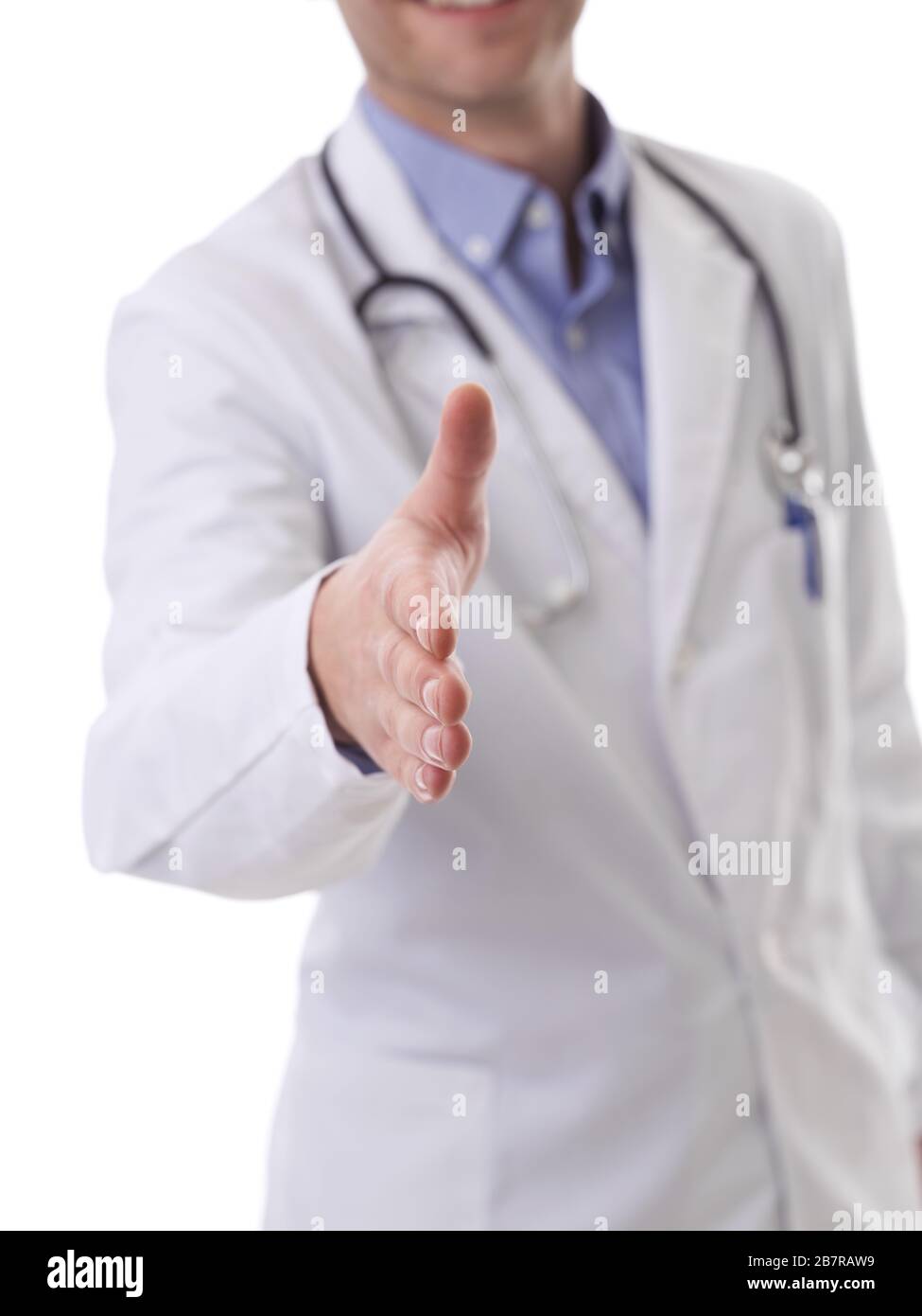 doctor handshake friendly male doctor with open hand ready for hugging ...
