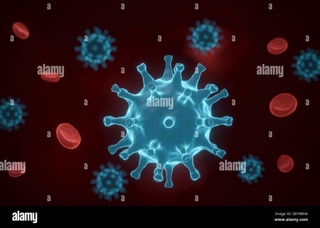 Coronavirus cell inside human body. COVID-19 cell in microscope view ...