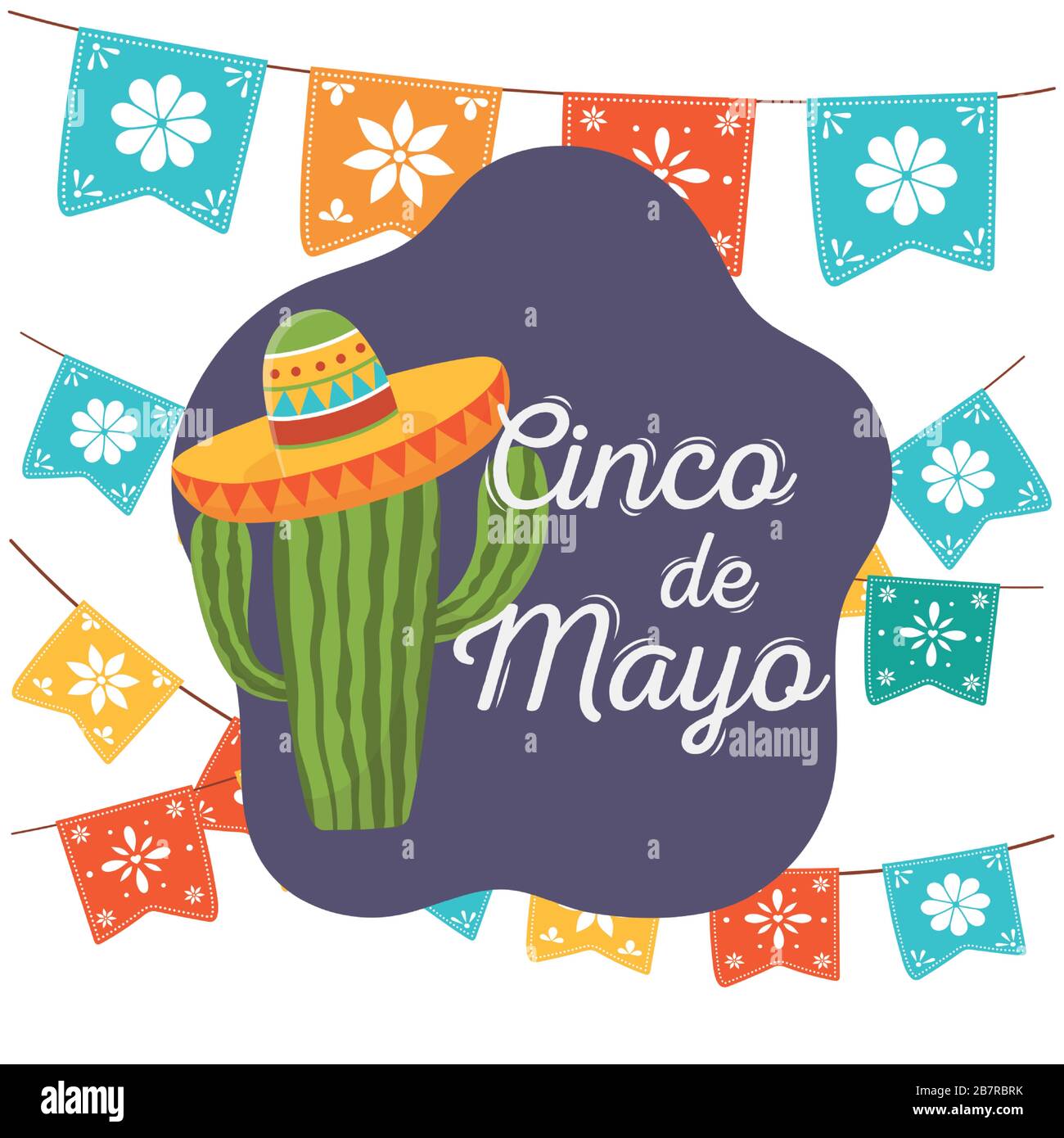 cinco de mayo cactus with hat pennatns flowers mexican celebration ...