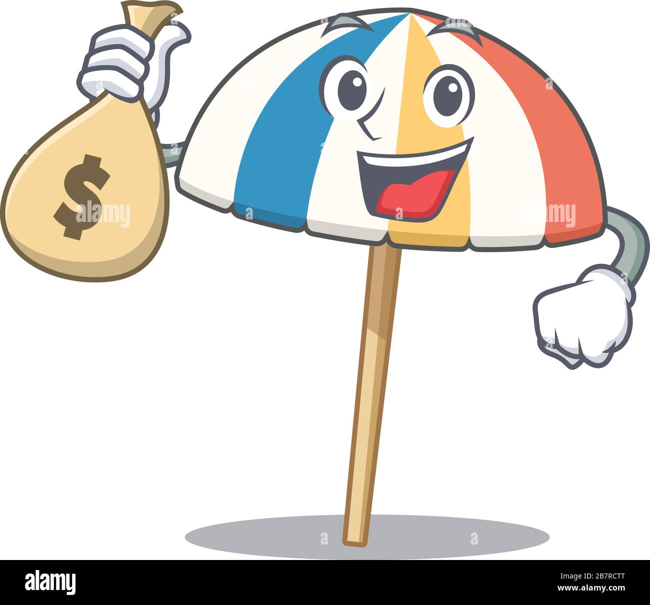 Smiley rich beach umbrella cartoon character bring money bags Stock ...