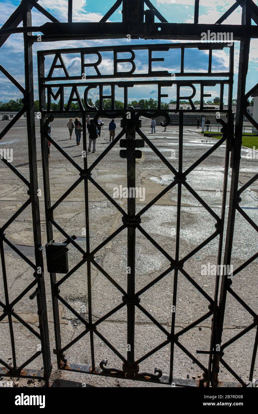 The entrance gate to the terrible concentration camp Stock Photo - Alamy