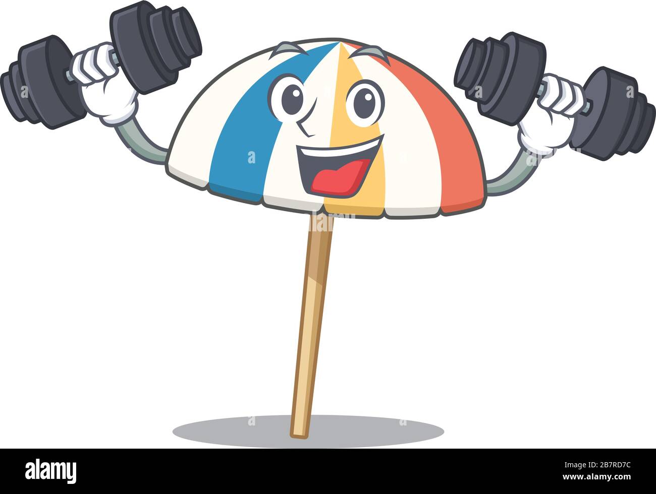 Smiley Fitness exercise beach umbrella cartoon character raising ...
