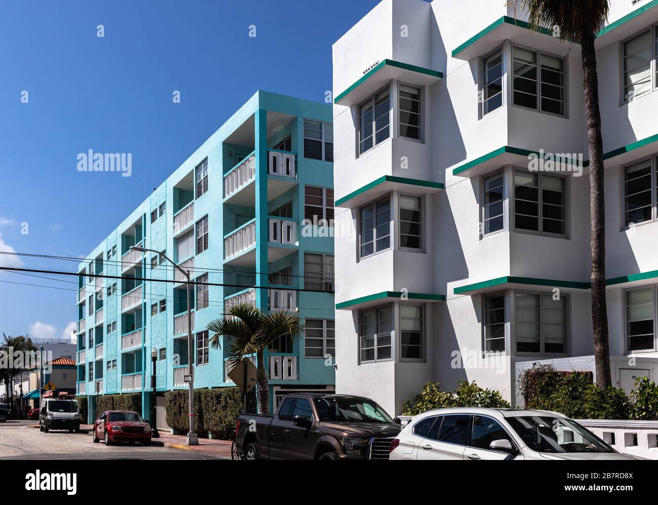Blocks of apartments on 7th street, South Beach, Miami Beach, Florida ...