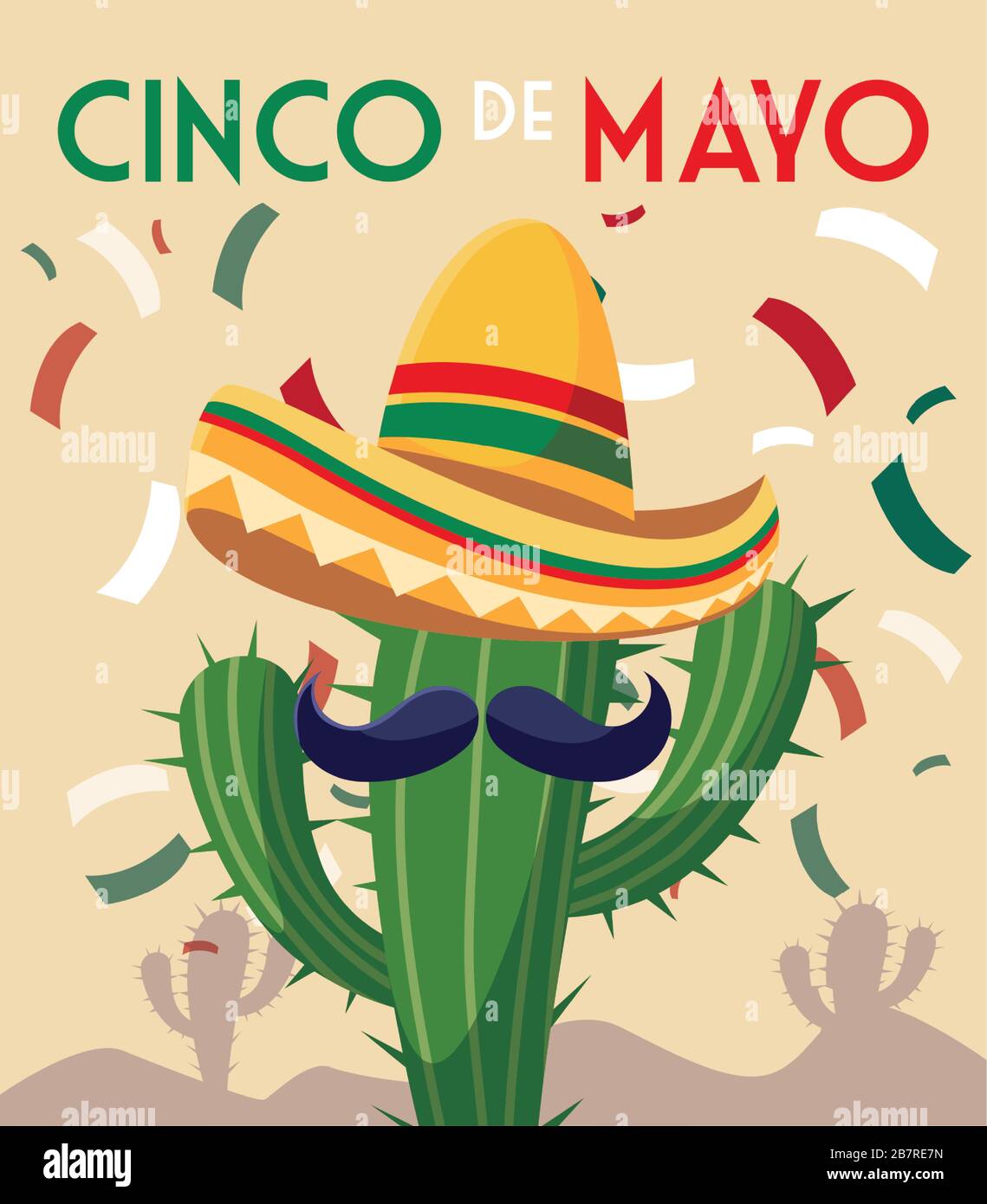 cactus and hat mexican with label cinco de mayo vector illustration ...