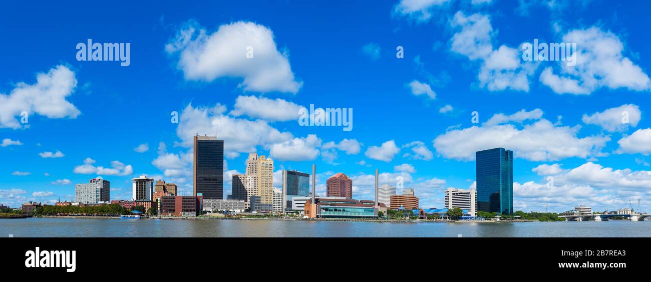 Panoramic view of Toledo downtown skyline with blue sky and white ...