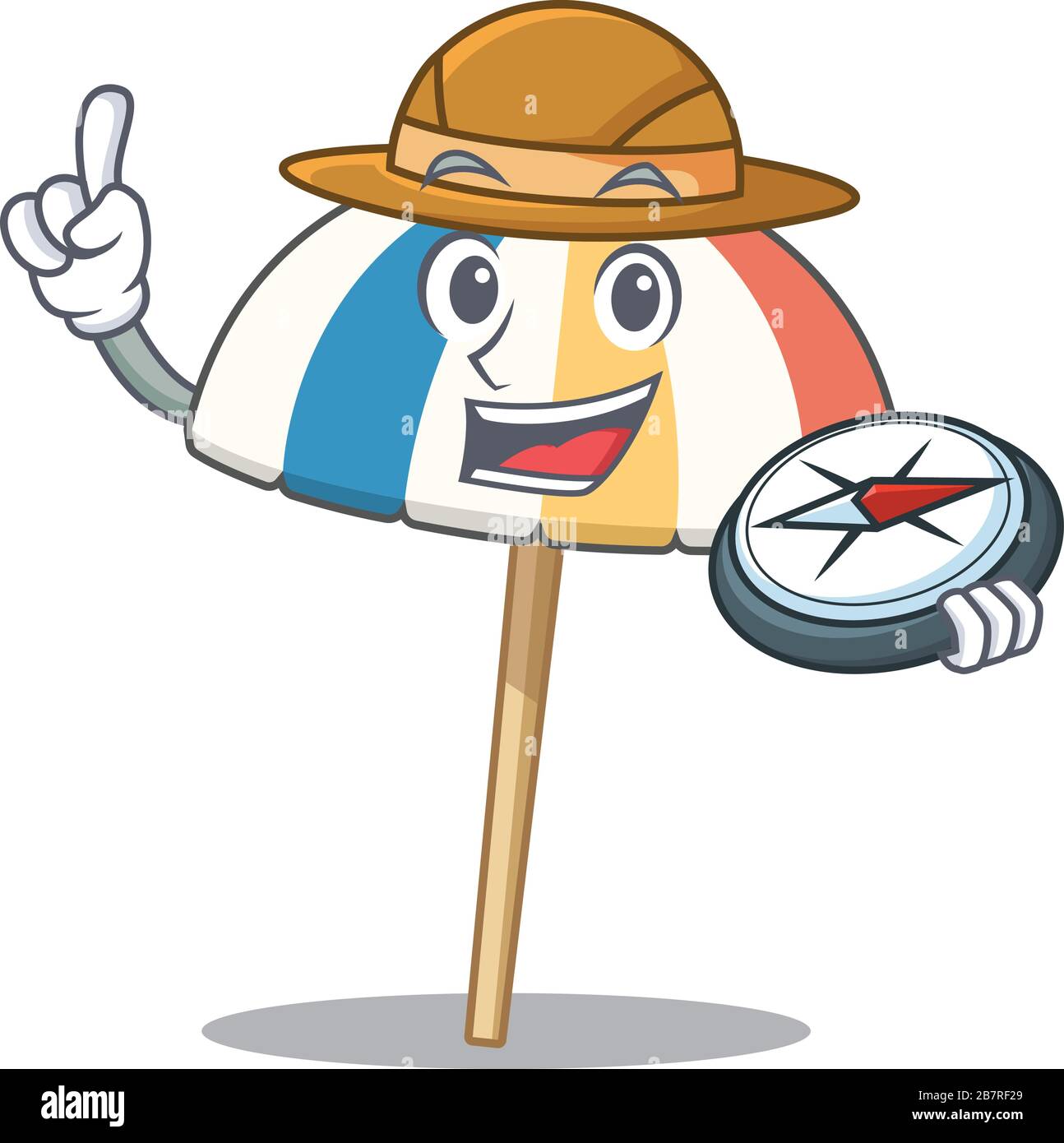 Beach umbrella an experienced explorer with a compass Stock Vector ...