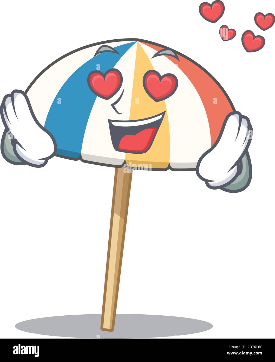 cute beach umbrella cartoon character showing a falling in love face ...