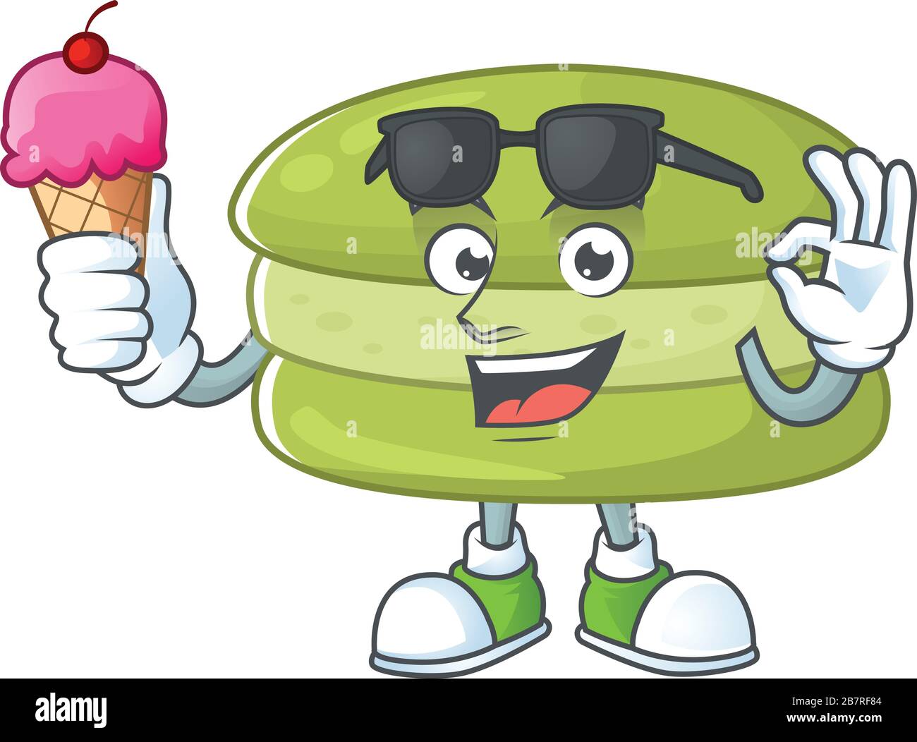 cartoon character of coconut macarons enjoying an ice cream Stock ...