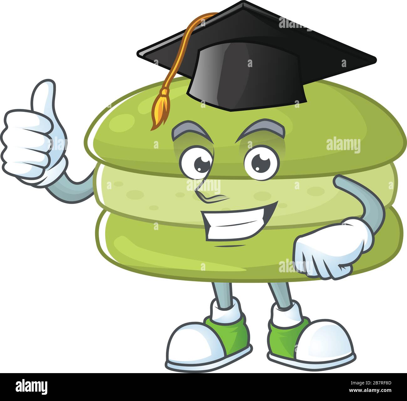 Happy face of coconut macarons in black graduation hat for the ceremony ...