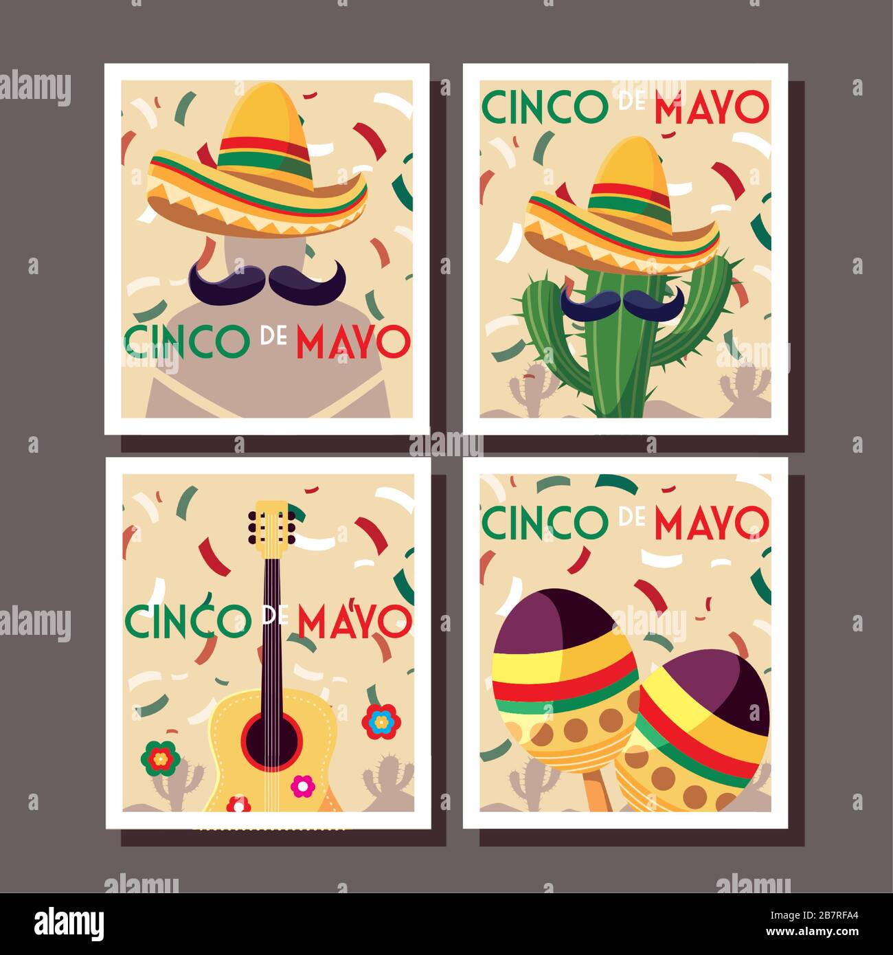set of cards with cinco de mayo label vector illustration design Stock ...