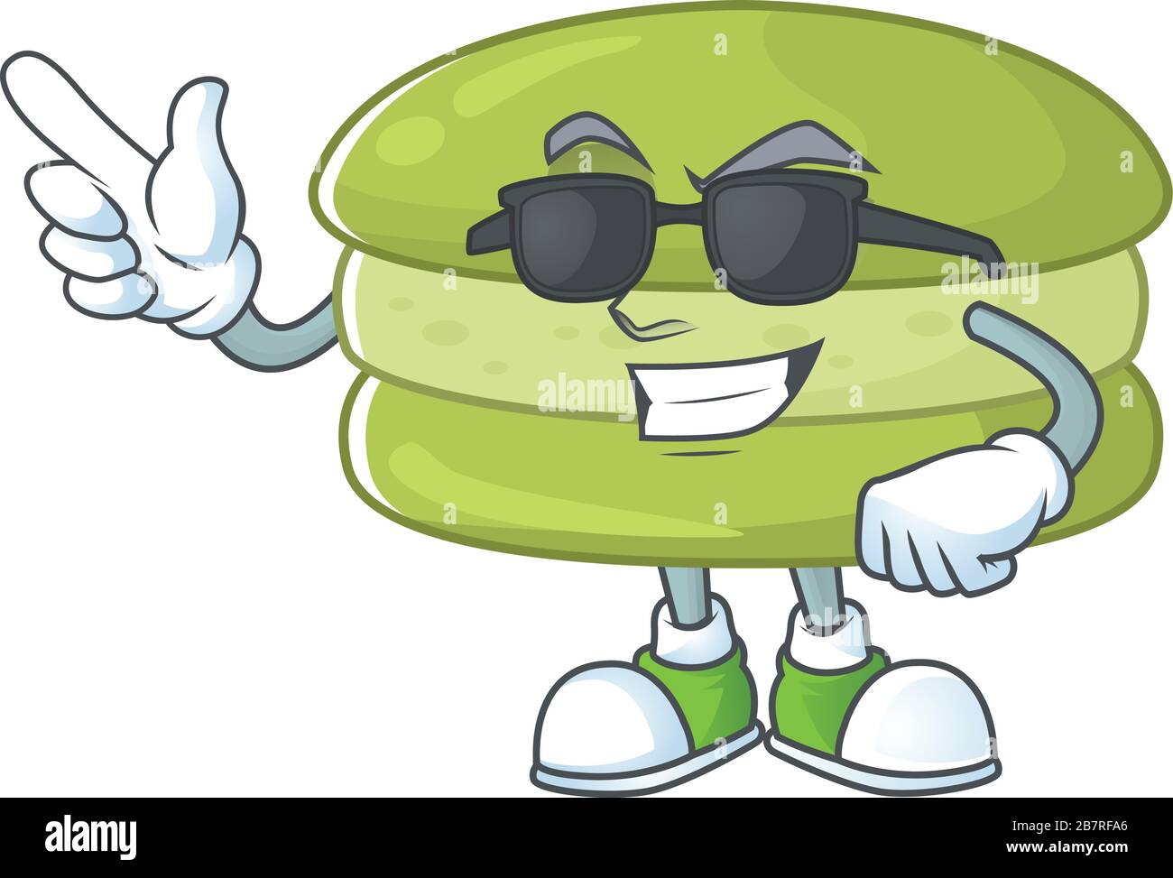 Cute coconut macarons cartoon character design style with black glasses ...