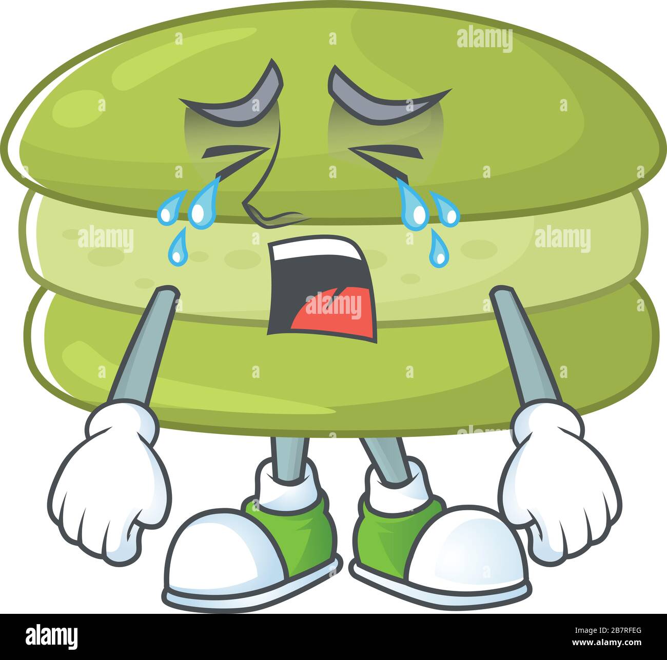 A Crying face of coconut macarons cartoon character design Stock Vector ...