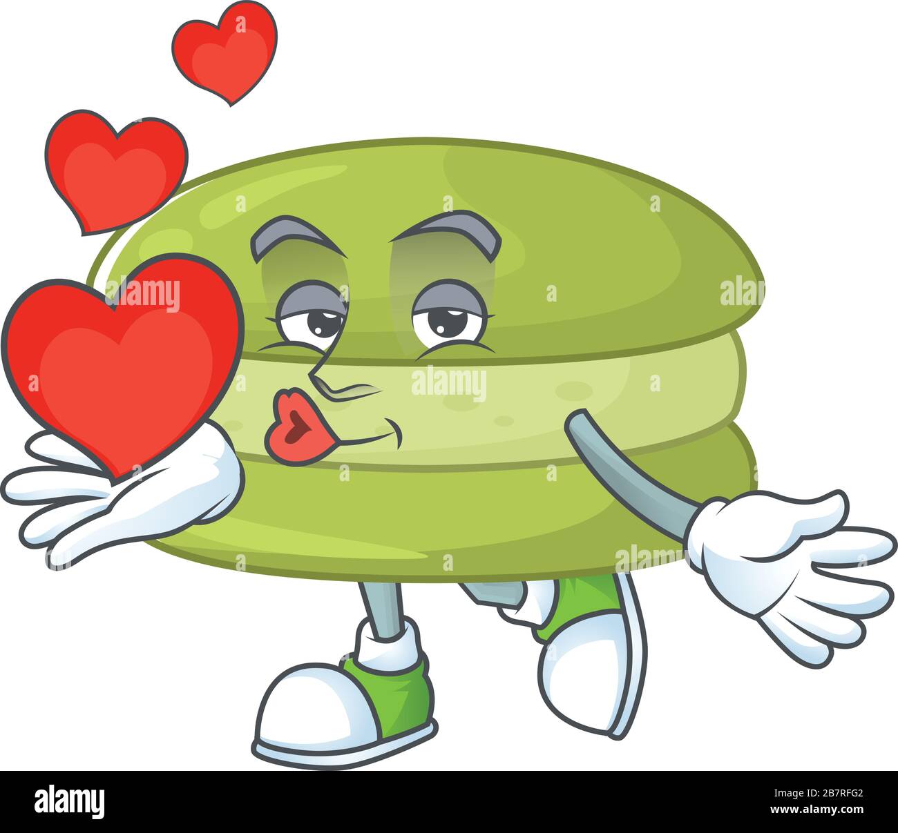 A romantic cartoon character of coconut macarons with a heart Stock ...