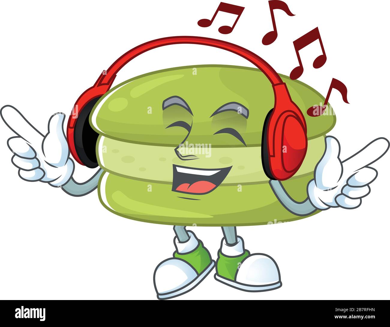 cartoon mascot design of coconut macarons enjoying music Stock Vector ...