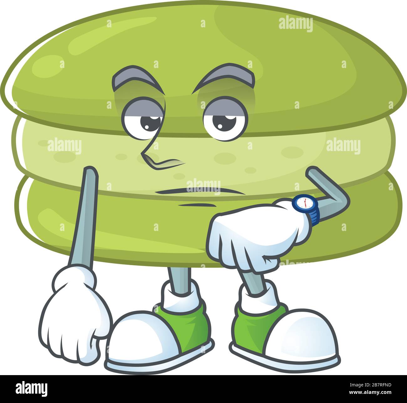 A cartoon icon of coconut macarons with waiting gesture Stock Vector ...