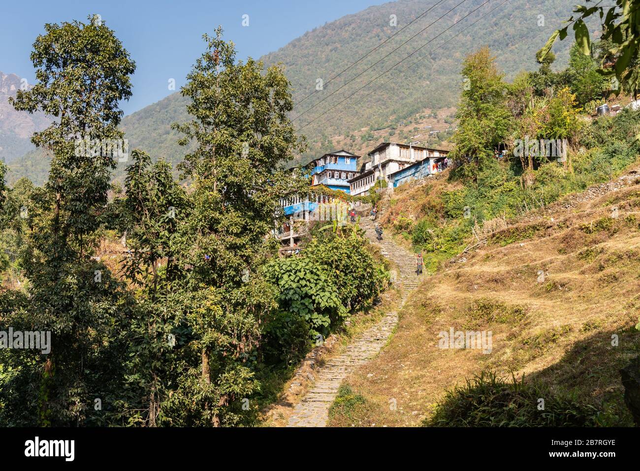 Beautiful village houses in Nepal along Ulleri hike Kaski Nepal Stock ...