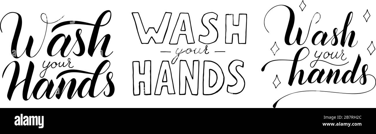 Wash your hands vector lettering text isolated on white background ...