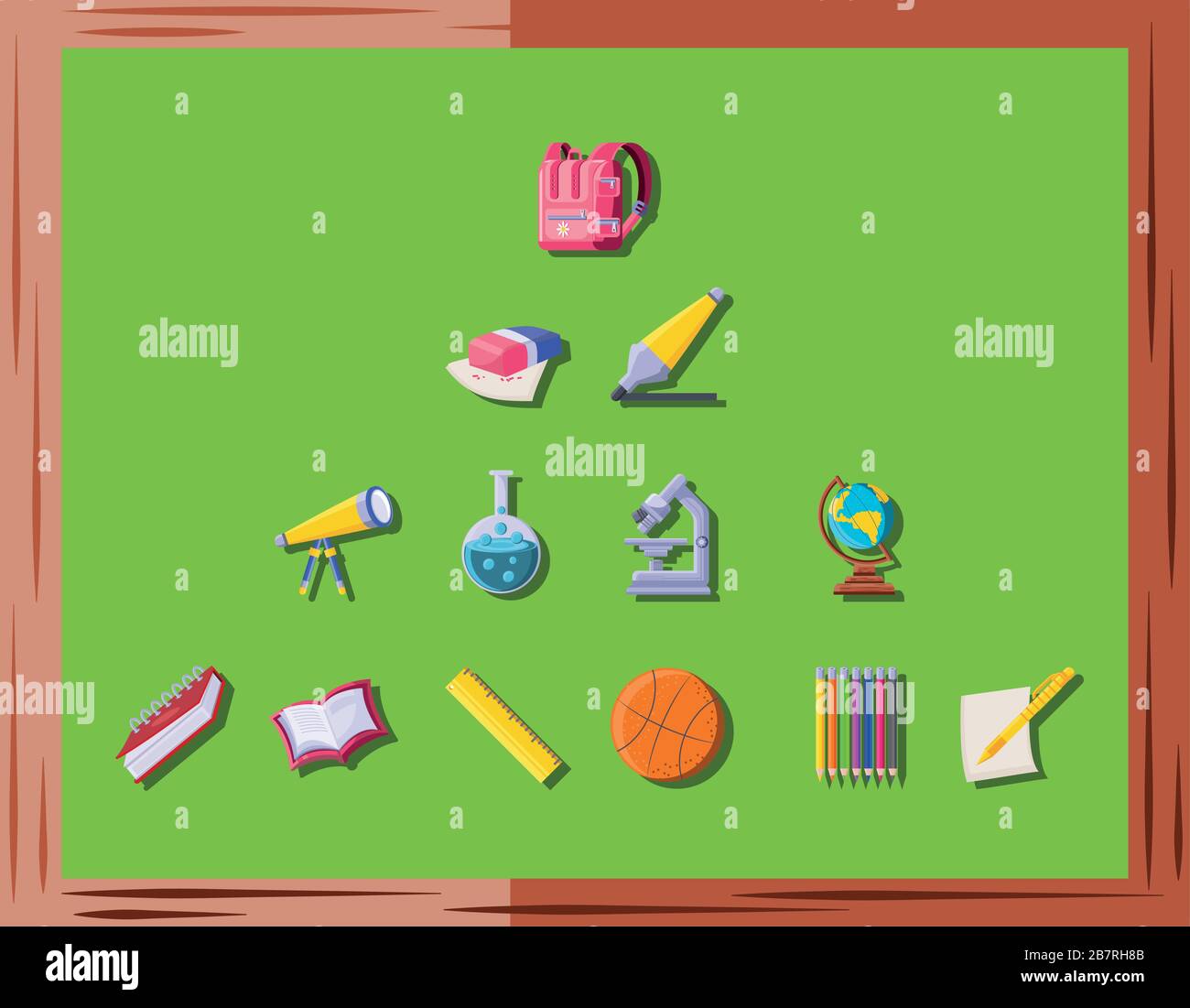 set of icons school on green background vector illustration design ...