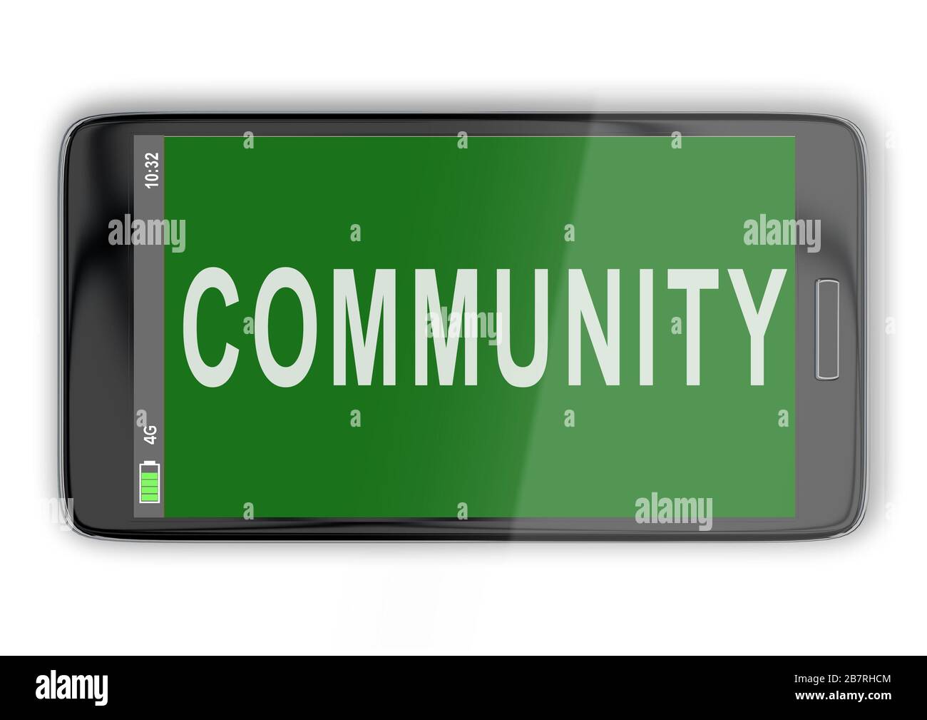 3D illustration of COMMUNITY title on cellular screen, isolated on ...